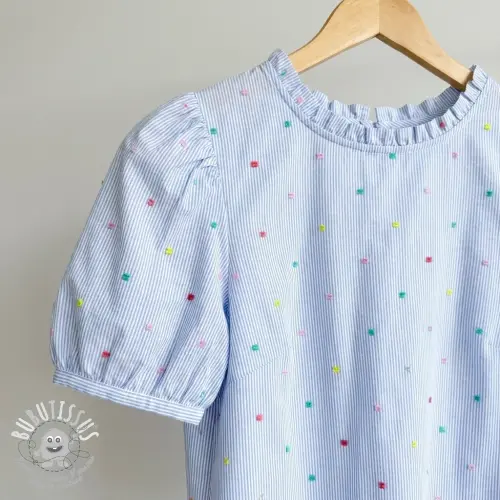 Tissu coton DOBBY Stripe and dotty blue | Bubutissus.fr