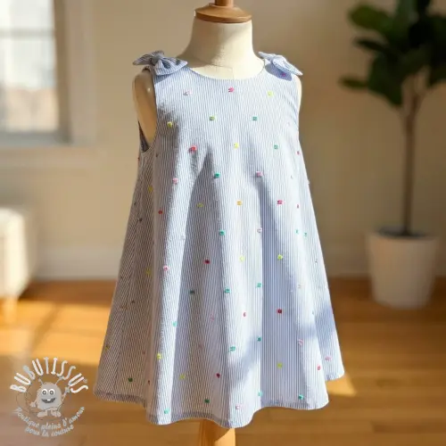 Tissu coton DOBBY Stripe and dotty blue | Bubutissus.fr